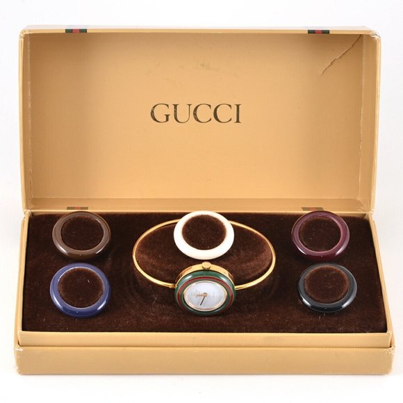 Gucci | Accessories | Gucci Changeable Bezel Watch Quartz White Dial Gp ...